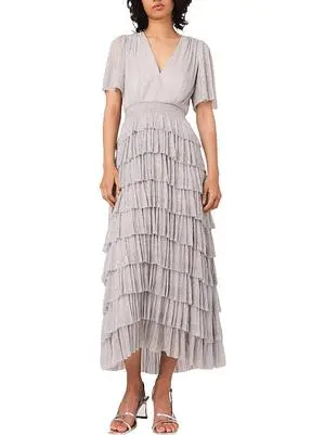 Maje Metallic Ruffled Midi Dress - Silver