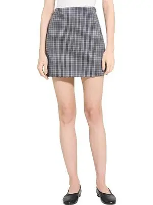 Theory Checked Mini Skirt Almond Multi