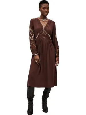 Ba&sh Tany Embroidered Midi Dress - Brown