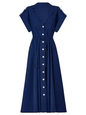 NO PISE LA GRAMA Guayaba Midi-length Linen Dress - Navy