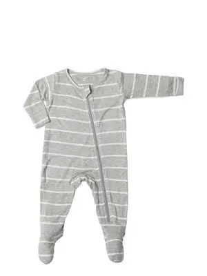 EVERLY GREY Jersey Long Sleeve Footie - Heather Grey Stripe