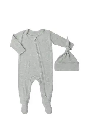 EVERLY GREY Jersey Long Sleeve Footie & Hat Set - Heather Grey Solid