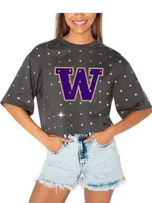 GAMEDAY COUTURE Washington Huskies Go Time Rhinestone Crop T-shirt - Gray