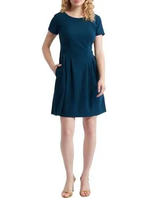 CONNECTED APPAREL Short Sleeve Fit & Flare Dress - Dark Mallard