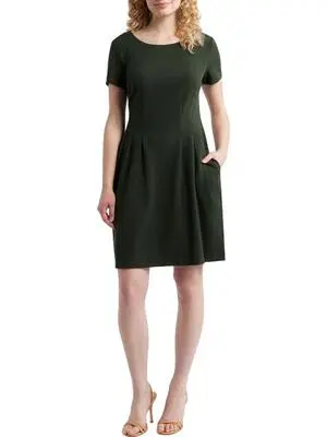 CONNECTED APPAREL Short Sleeve Fit & Flare Dress - Loden