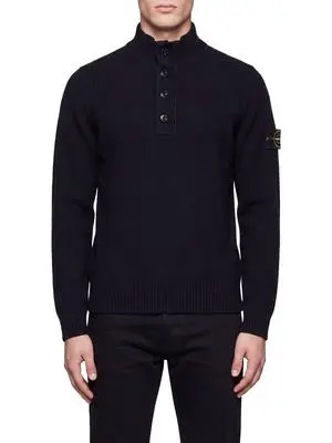 Stone Island Virgin Wool Turtleneck Jumper With Compass Logo Patch - Black