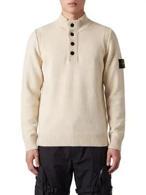 Stone Island Virgin Wool Turtleneck Jumper With Compass Logo Patch - White