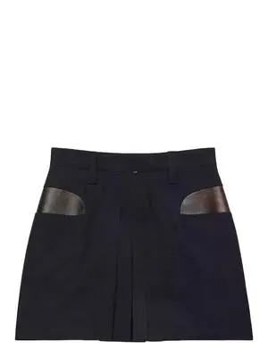 Prada Leather-pocket Pleated Mini Skirt - Blue