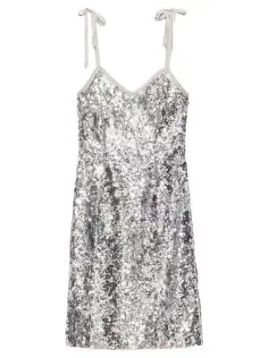 Prada Ribbon-strap Sequin Dress - Silver
