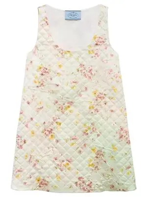 Prada Floral Quilted Satin Mini Dress - Neutrals