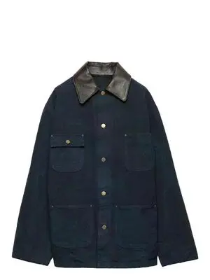 Prada Button Jacket With Leather Collar - Blue