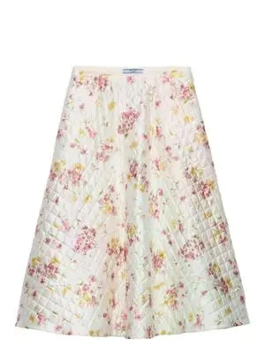 PRADA Floral-Print Quilted Midi Skirt