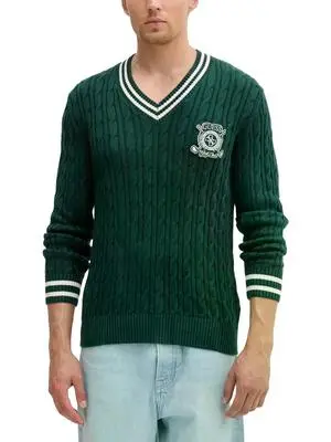 Guess Cable-knit V-neck Sweater - Green