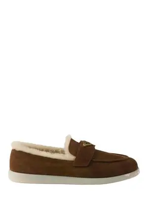 Prada Triangle-logo Shearling Loafers - Brown