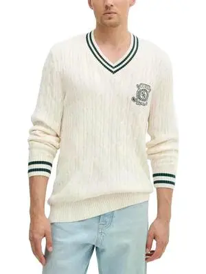 Guess Cable-knit V-neck Sweater - White
