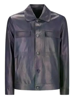 SALVATORE SANTORO Leather Shirt Jacket - Blue