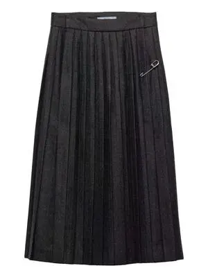 Prada Pleated Midi Skirt With Safety-pin Embellishment - Grey