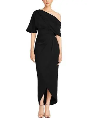 Theia Rayna One Shoulder Draped Gown - Black