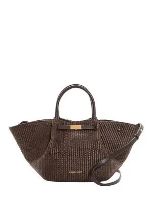 DEMELLIER Midi New York Raffia Shoulder Bag Espresso