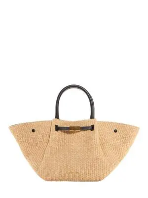 DEMELLIER Midi New York Raffia Shoulder Bag Natural/black