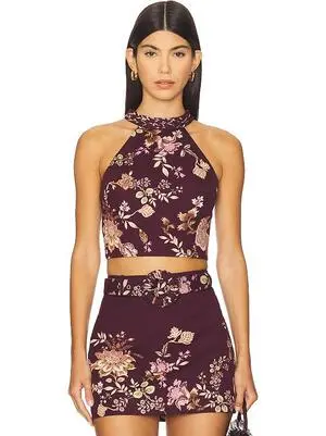 Hemant & Nandita Halter Neck Cropped Top - Burgundy Floral