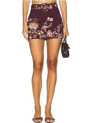 Hemant & Nandita Mini Skirt With Buckle Belt - Burgundy Floral