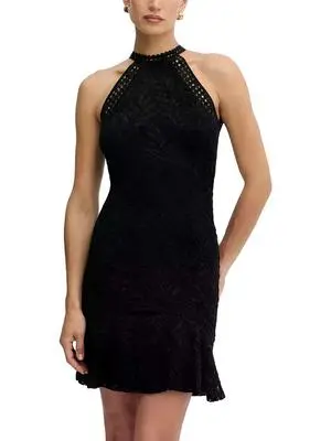Guess Halterneck Lace Dress - Black