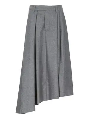 Brunello Cucinelli Pin-tuck Asymmetrical Midi Skirt - Grey