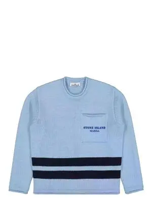 Stone Island Stripe-detail Crew-neck Sweater - Blue