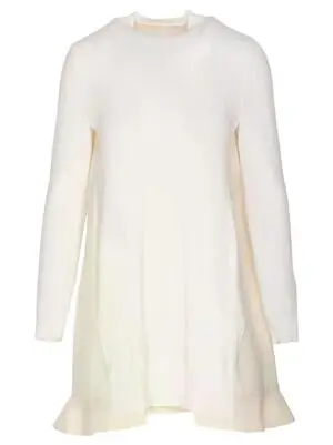 Sacai Crew-neck Ruffled-hem Dress - White