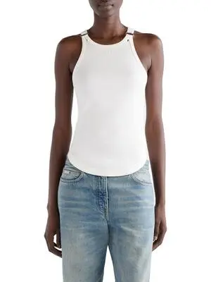 COURREGES Buckle Detail Stretch Cotton Rib Tank - Heritage White