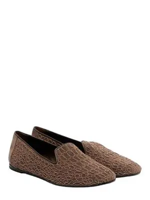 Brunello Cucinelli Embellished Suede Loafers - Brown