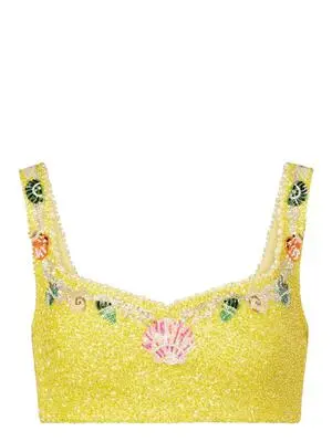 CLIO PEPPIATT Marina Embellished Crop Top - Yellow