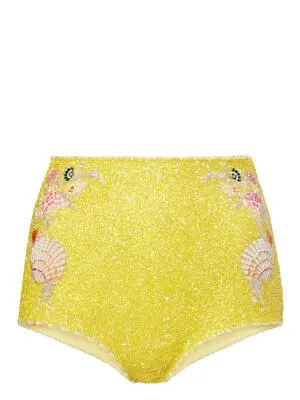 CLIO PEPPIATT Marina Embellished High-rise Micro Shorts - Yellow