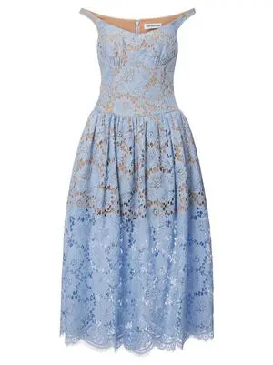SELF-PORTRAIT Gathered Lace Midi Dress