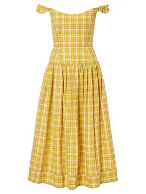 MARKARIAN Giorgia Checked Cotton Midi Dress - Yellow