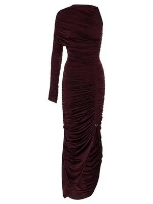 MUGLER Ruched One-shoulder Midi Dress - Burgundy