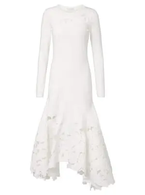 Oscar De La Renta Lace-trimmed Asymmetric Midi Dress - White