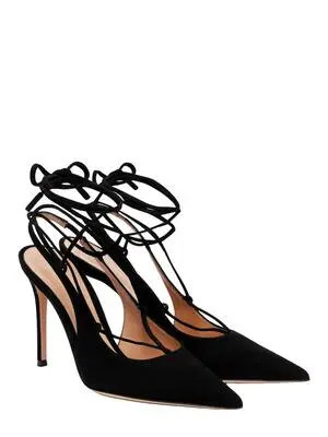 GIANVITO ROSSI 95 Suede Lace-up Slingback Pumps - Black