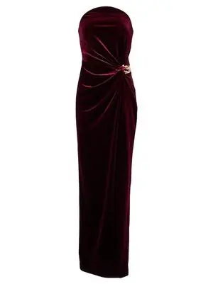 SELF-PORTRAIT Cutout Embellished Strapless Velvet Gown - Burgundy