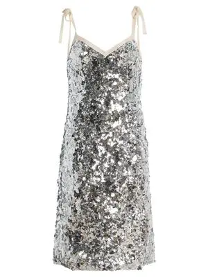 Prada Sequined Slip Midi Dress - Silver