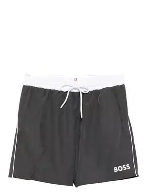 BOSS Logo-printed Swim Shorts - Grey