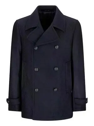 Tagliatore Double-breasted Herringbone Coat - Blue