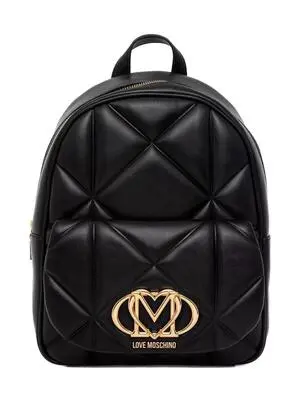 Moschino Quilted Backpack With Logo Plaque - Black