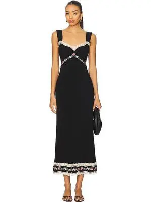 Rixo Lucie Midi Dress - Bloom Embroidery Black