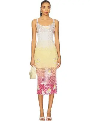 LA FUORI X Valeria Jewel Embroidered Midi Dress - Pink Ombre