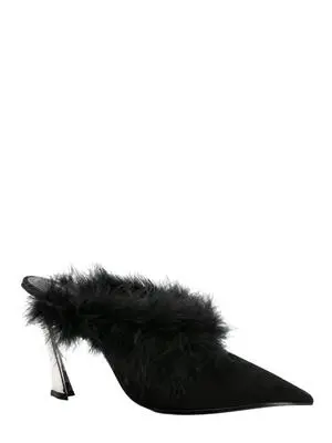 MUGLER 110mm Feather-trim Pointed-toe Mules - Black