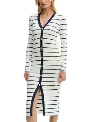 Guess Striped Button-front Midi Dress - White