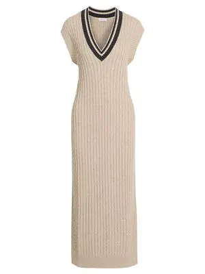 Brunello Cucinelli Sequin-embellished Cable-knit Maxi Dress - Neutral