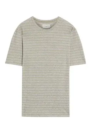 Officine Générale Striped Cotton And Linenblend Tshirt Sage Green